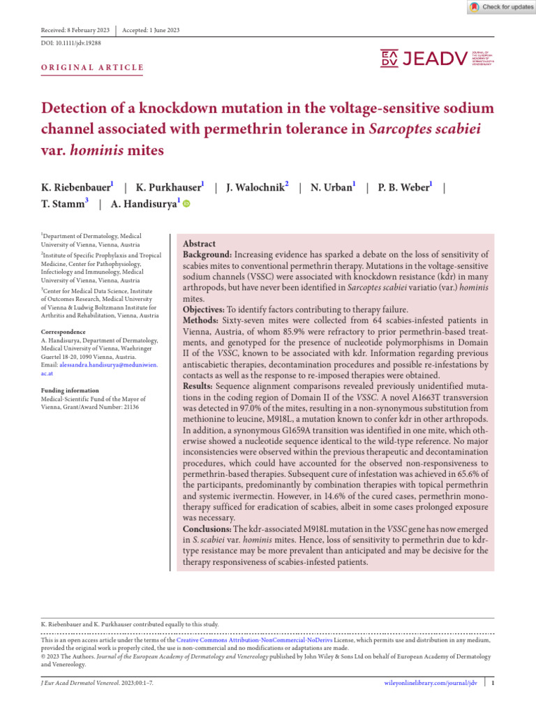 Acad Dermatol Venereol - 2023 - Riebenbauer - Detection of A Knockdown Mutation in The Voltage ...