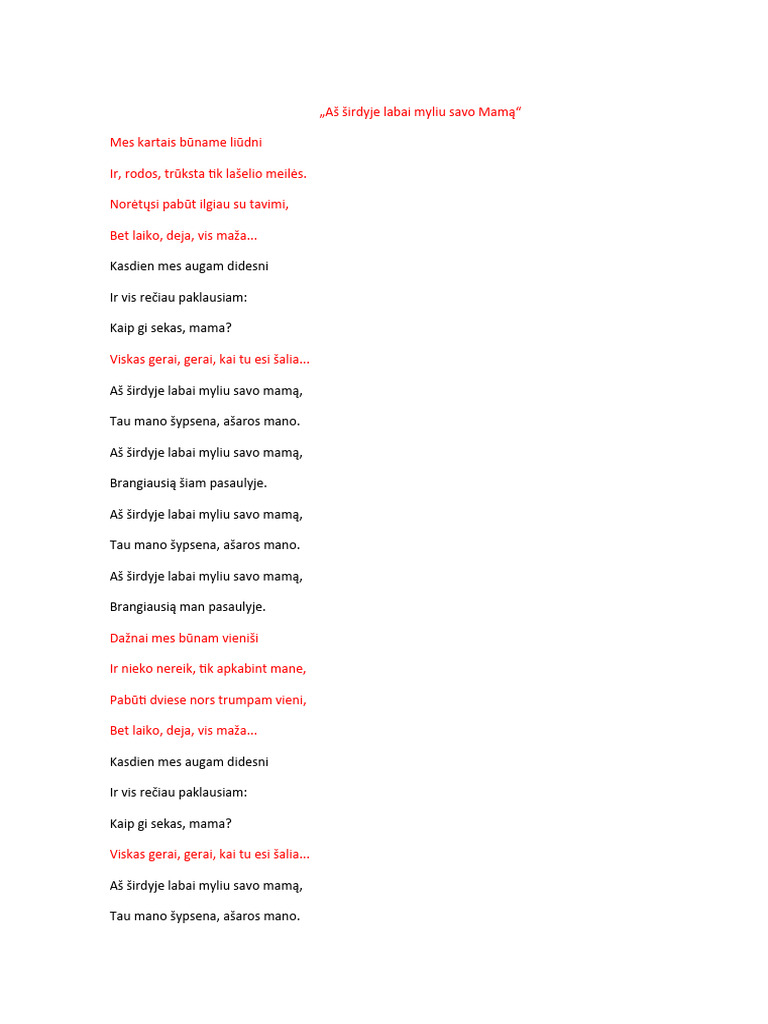 Aš Širdyje Labai Myliu Savo Mamą | PDF