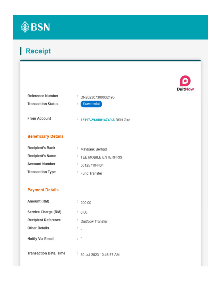 myBSN - Interbank Fund Transfer - Bank Simpanan Nasional | PDF