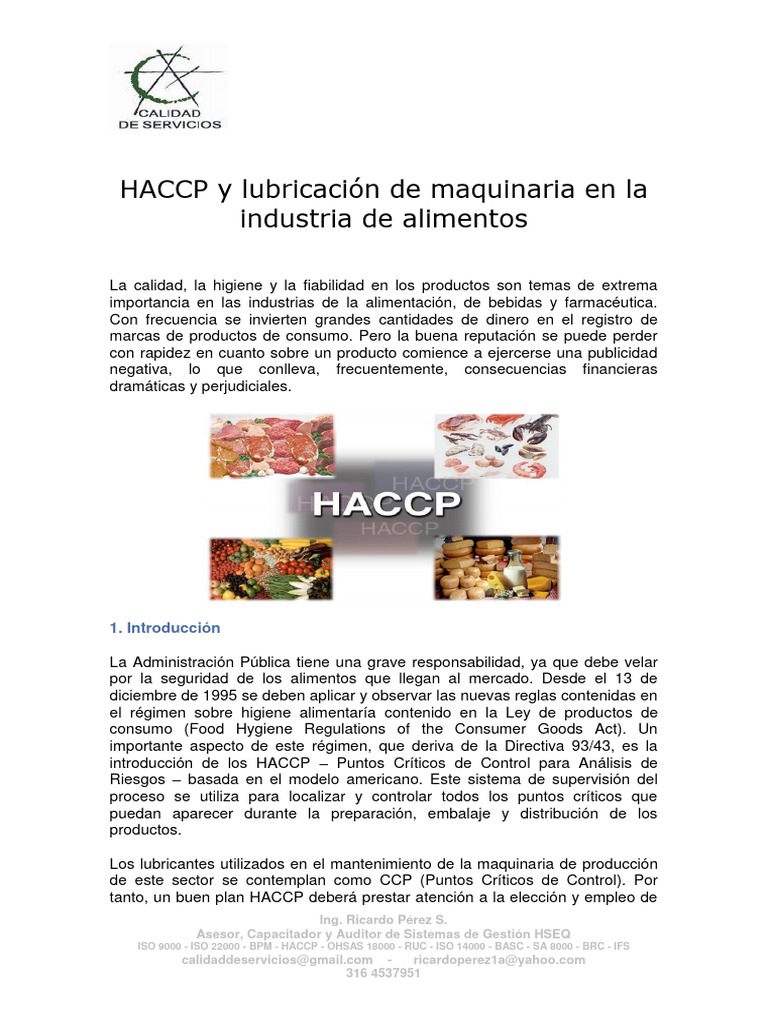 HACCP y Lubricaci+Â N de Maquinaria Industria de Alimentos | PDF