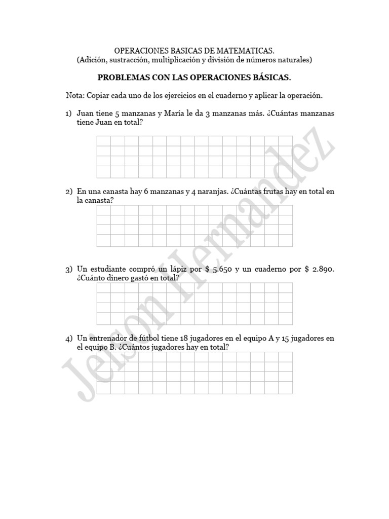 Operaciones Basicas de Matematicas | PDF