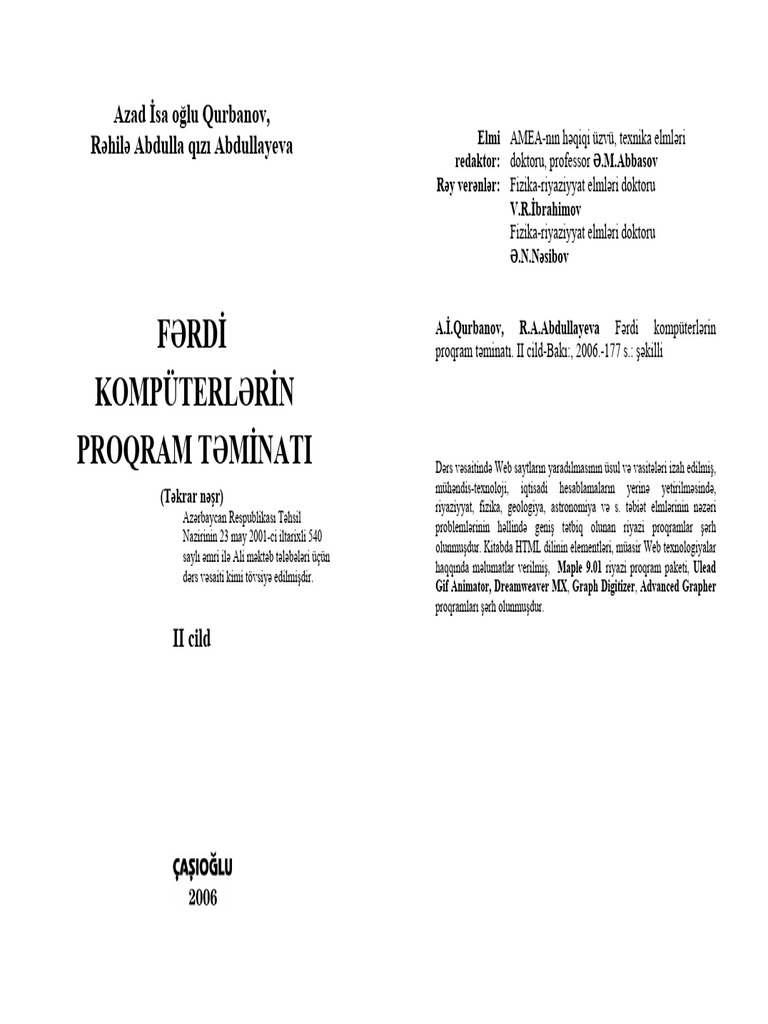 Fərdi Kompüterlərin Proqram Təminatı II Cild | PDF
