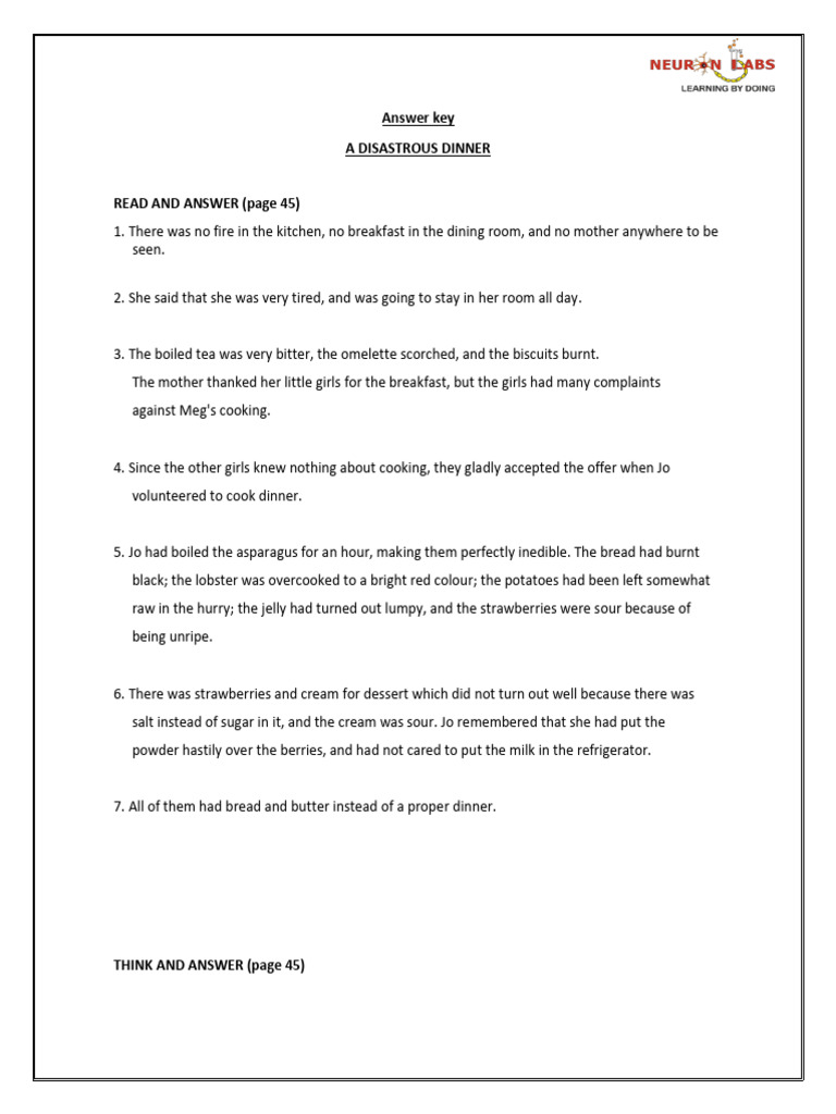 Disastrous Dinner Cooking Lesson | PDF