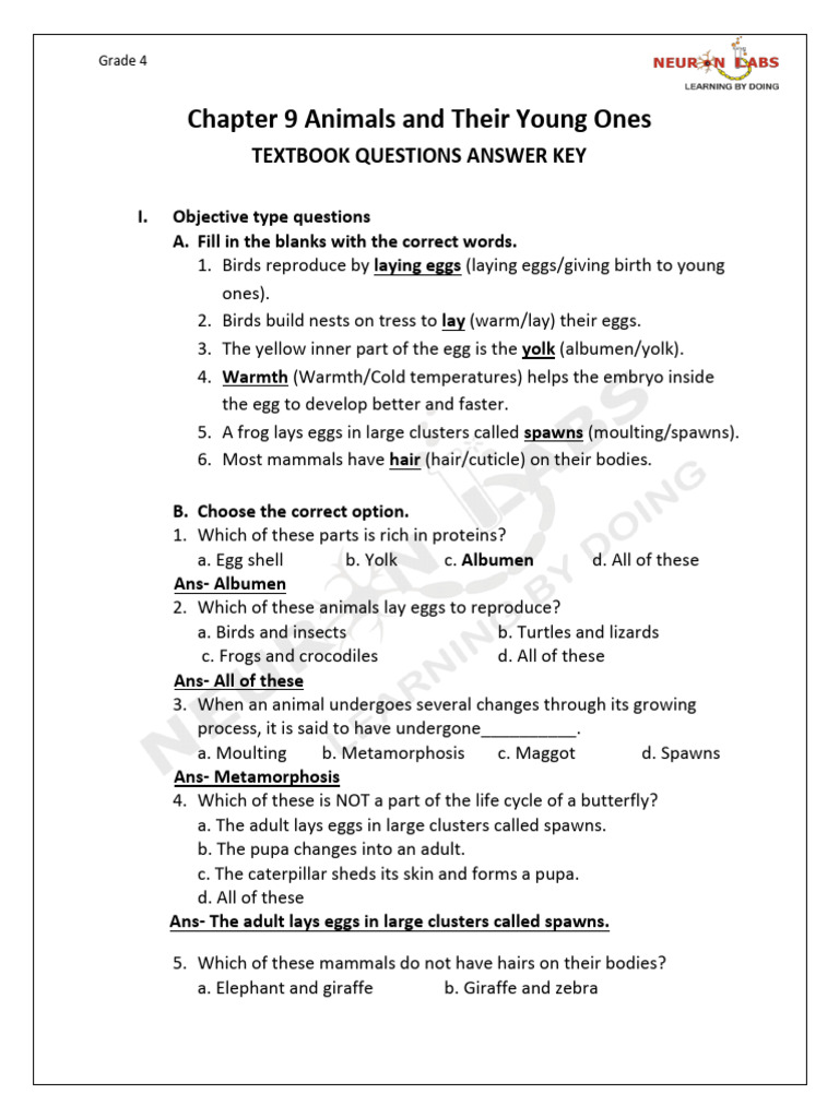 Grade 4 Science Chapter 9 Animals and Their Young Ones - Textual ...