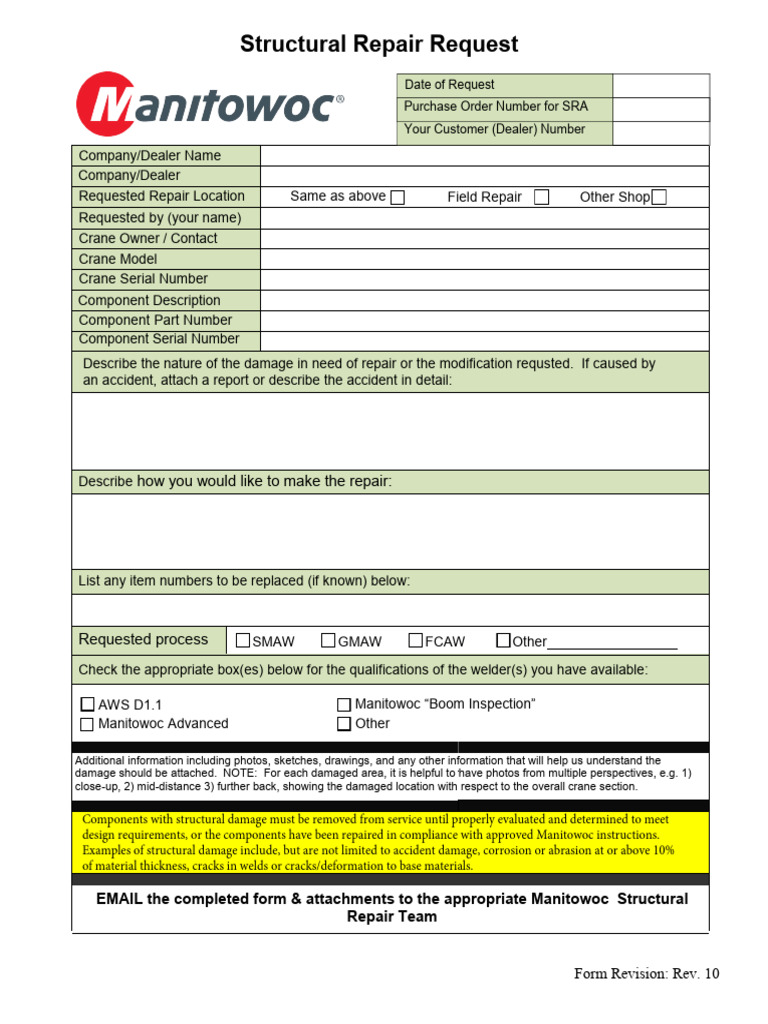 Structural Repair Request Form Rev 10 | PDF | Technology & Engineering