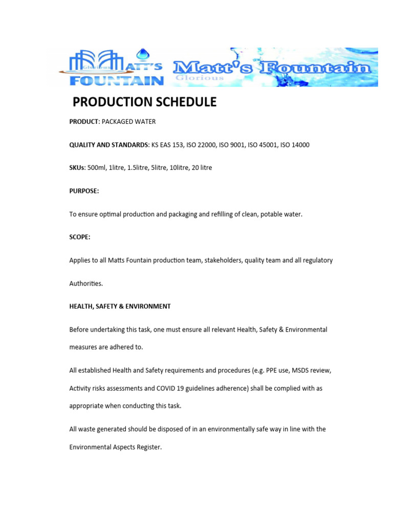 Production Schedule | PDF