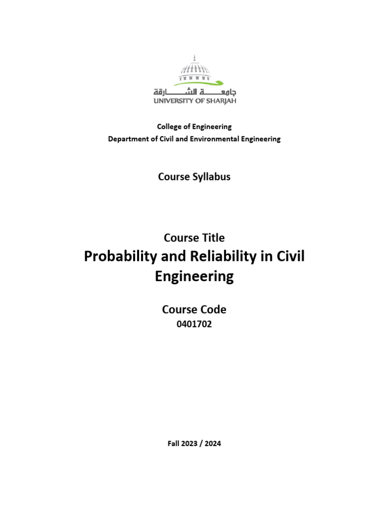 Probability and Reliability in Civil Engineering-Fall 20233-2024 | PDF ...