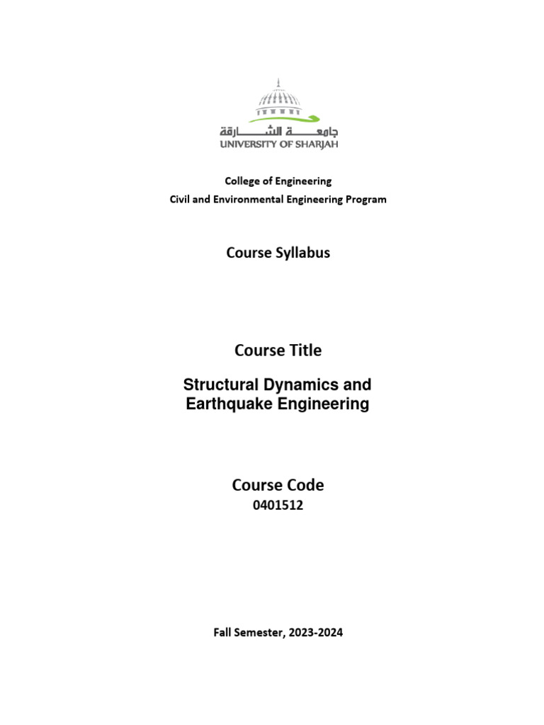 Structural Dynamics and Earthquake Engineering - Fall 2023-2024 | PDF
