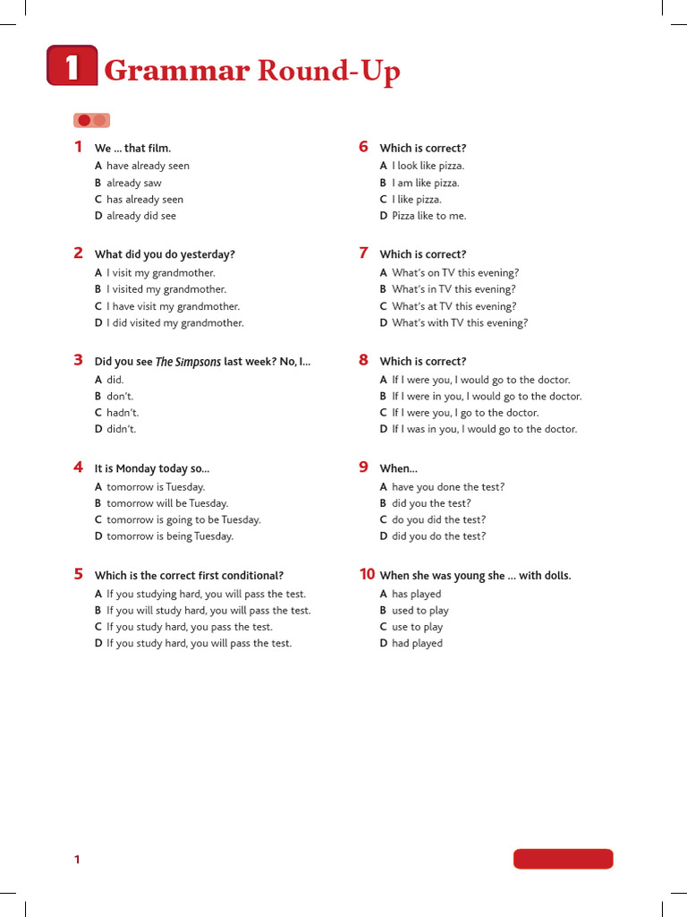 Grammar Round-Up Quizzes 1-10 | PDF