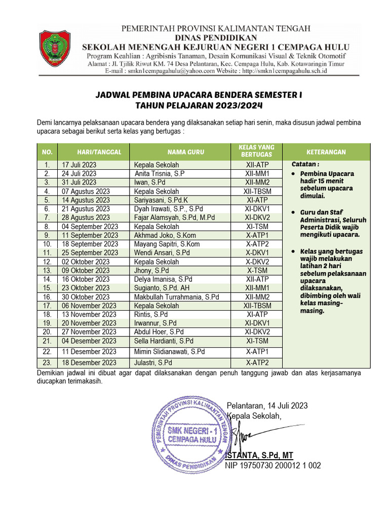 08. JADWAL PEMBINA UPACARA 2023-2024 | PDF