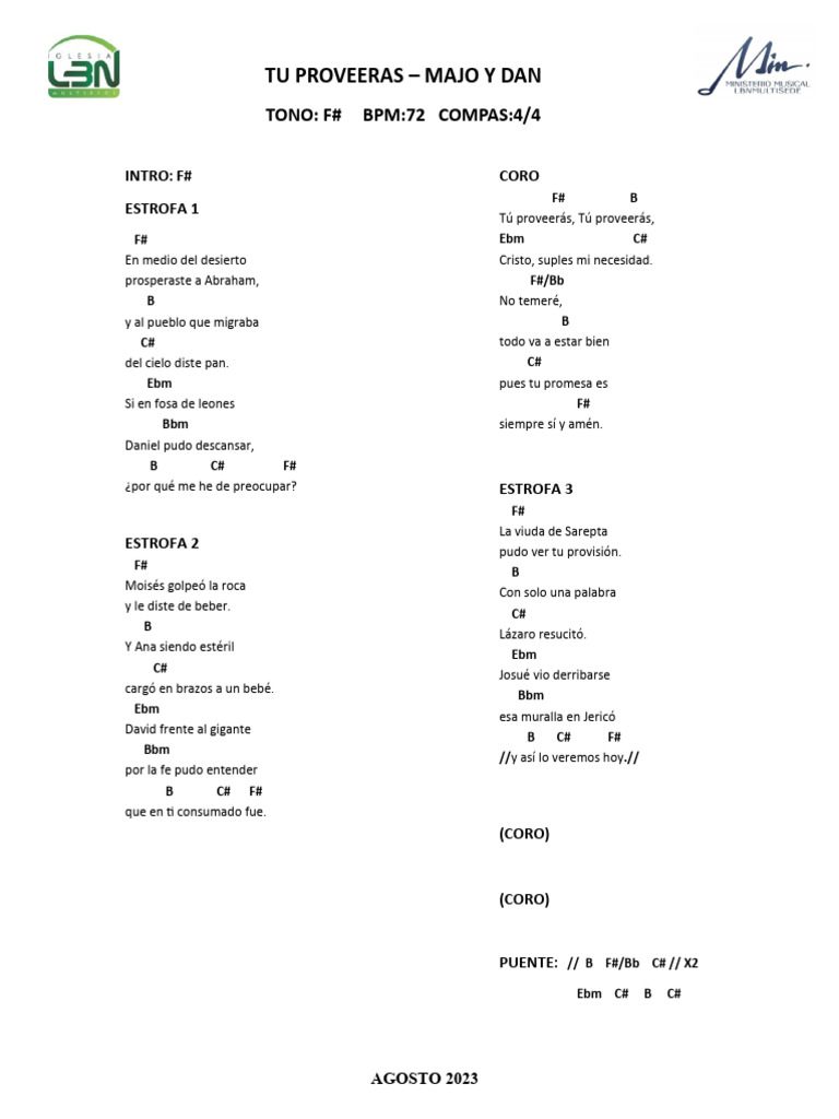 Acordes y letra de "Tú Proveerás" | PDF