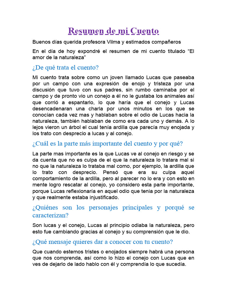 Resumen de Mi Cuento | PDF | Libros para adolescentes | Ficción general