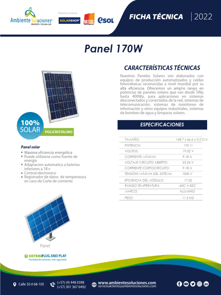 Ficha Tecnica Panel Solar 170W | PDF