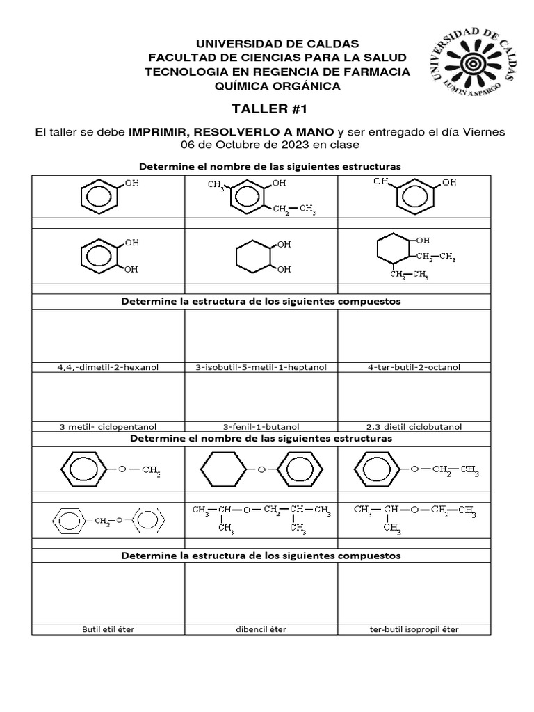 Taller #1 Quimica Organica T.R.F 2023-2 | PDF