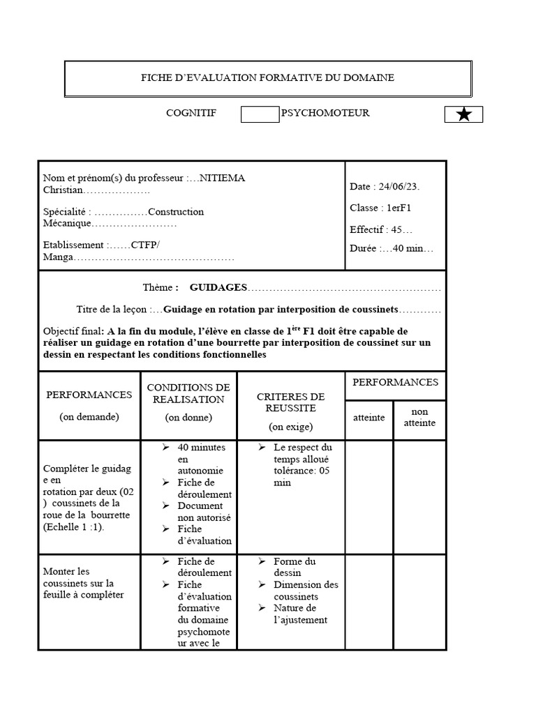 FICHE D'evaluation | PDF