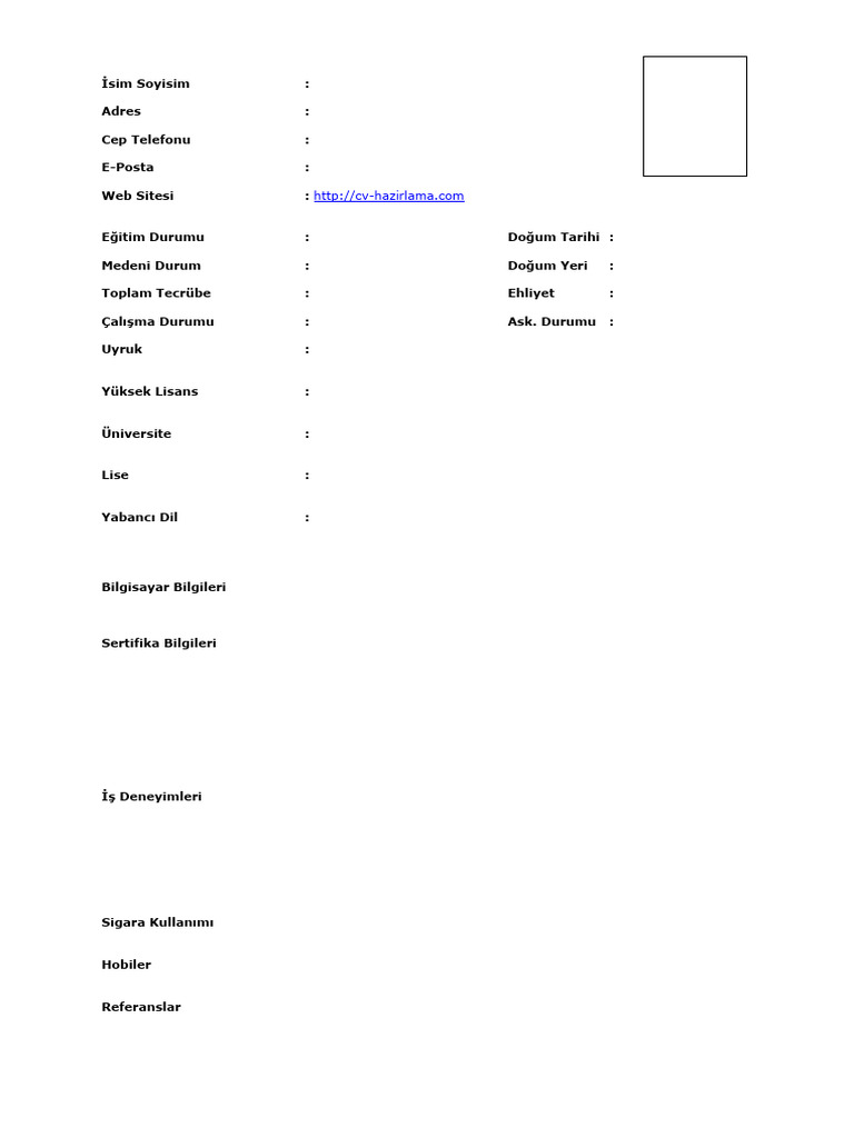 Bos CV Ornegi Bos CV Ornekleri Fotograflı CV Ornegi | PDF