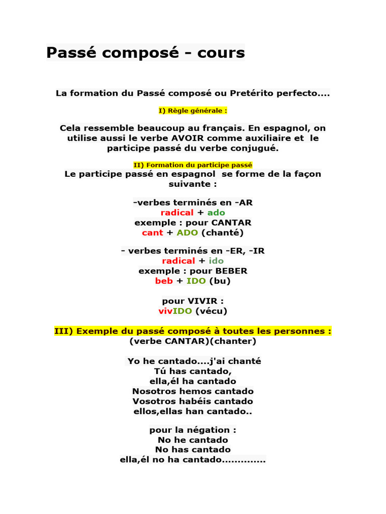 Formation Du Passe Compose | PDF