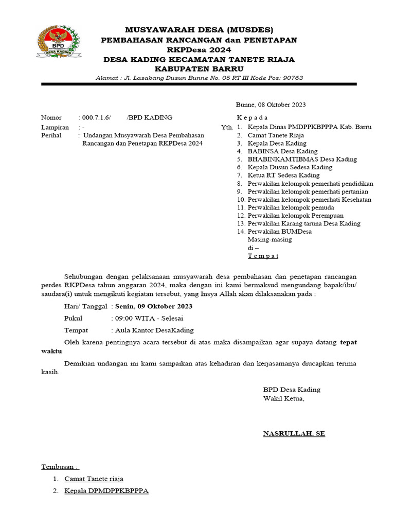 UNDANGAN MUSDES Pembahasan Dan Penetapan RKPDesa | PDF