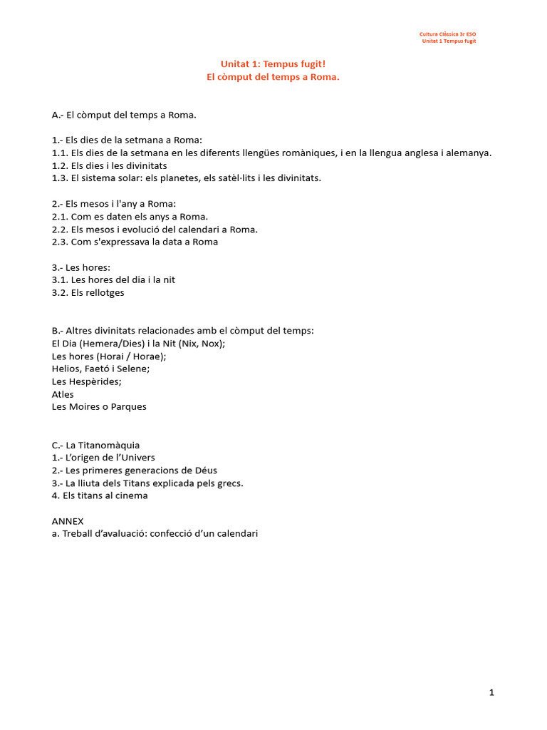 Unitat 1 Tempus Fugit | PDF