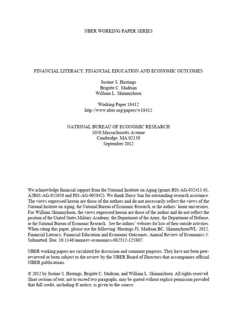 Financial Literacy and Economic Outcomes | PDF | Financial Literacy ...