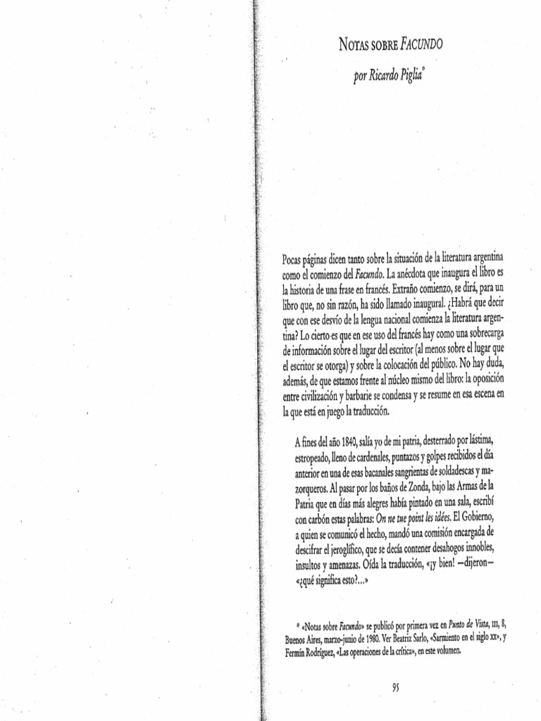Piglia Notas Sobre Facundo | PDF