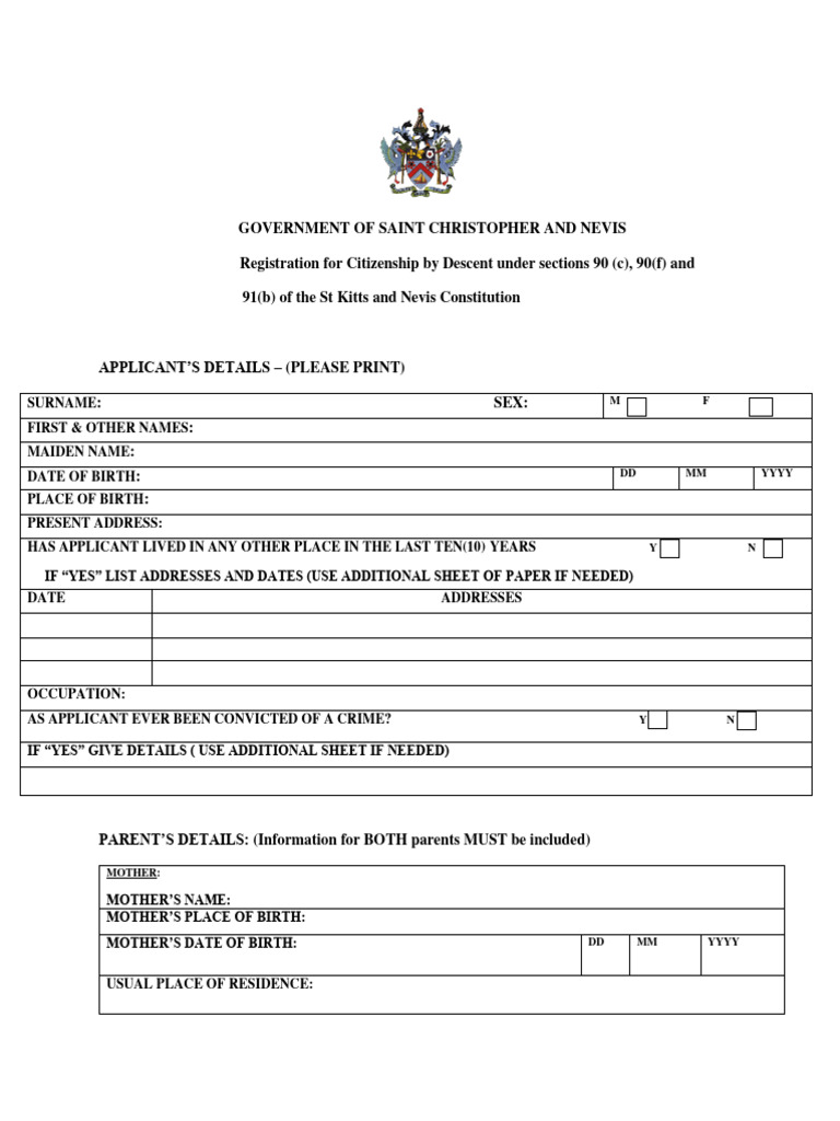 Nevis Citizenship by Descent Form | PDF