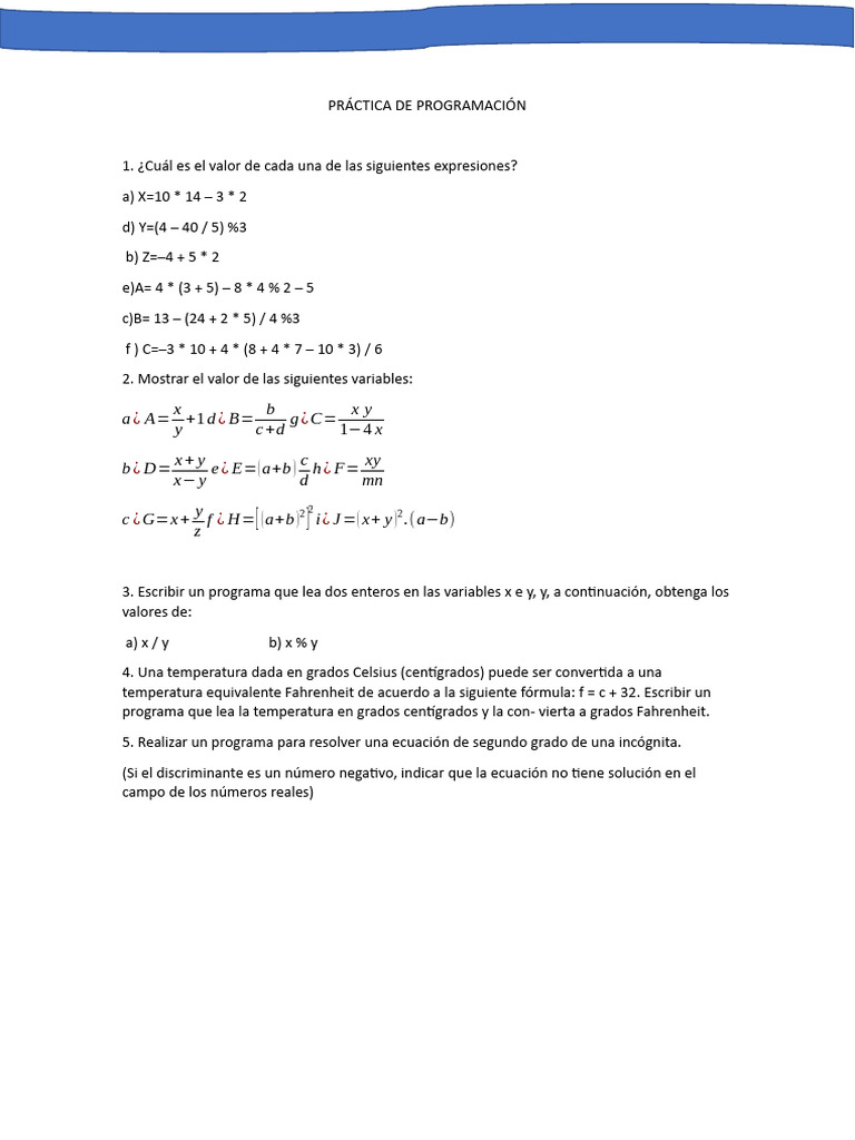 Práctica de Operaciones en Programacion Python | PDF Práctica de Operaciones en Programacion Python | PDF
