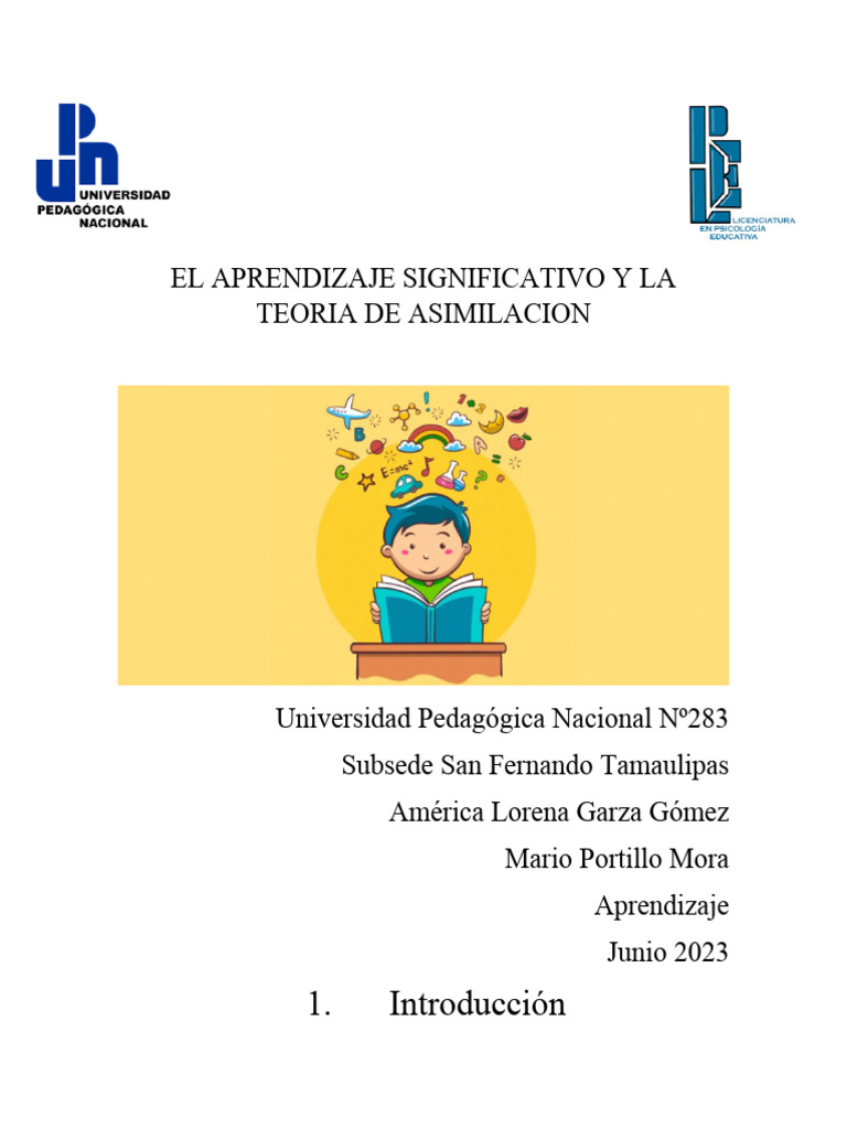 EL APRENDIZAJE SIGNIFICATIVO Y LA TEORIA DE ASIMILACION | PDF | Aprendizaje | Ciencias del ...