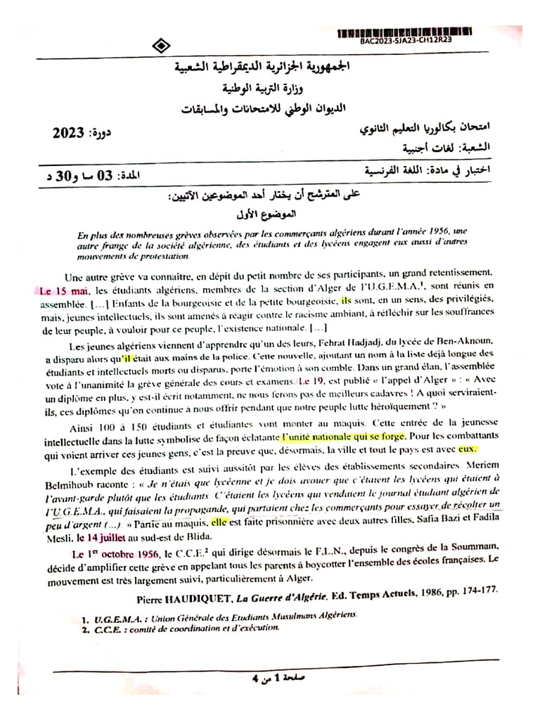 Bac Francais Le 2023 | PDF