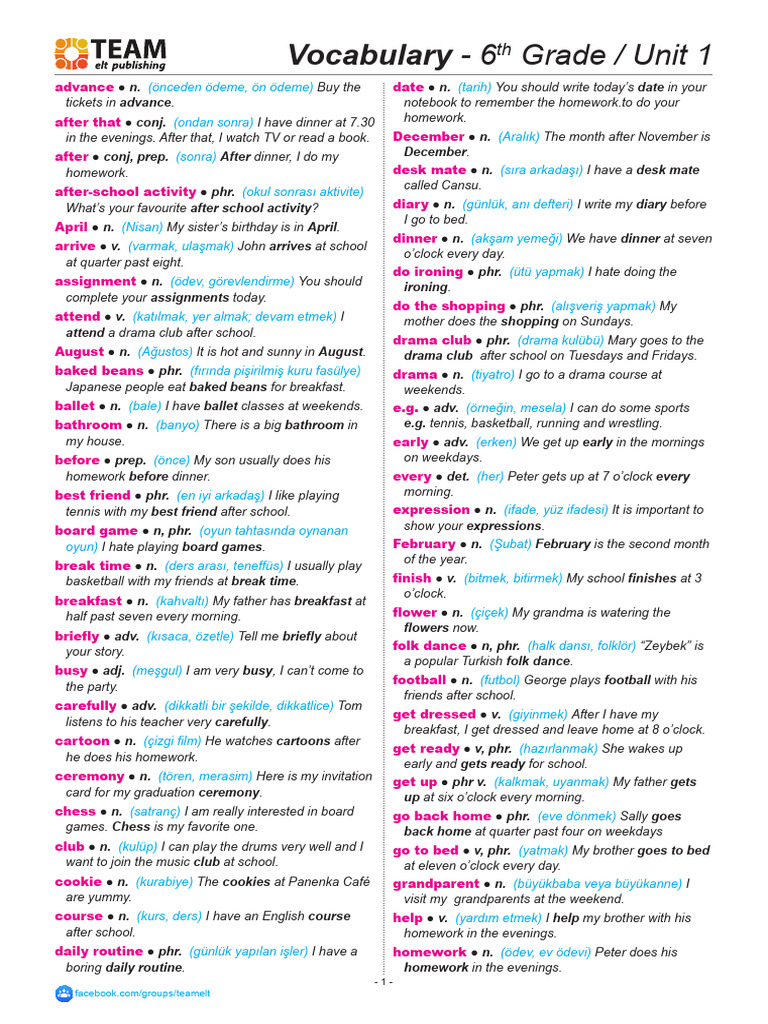 6C_vocabulary_list_unit1 | PDF