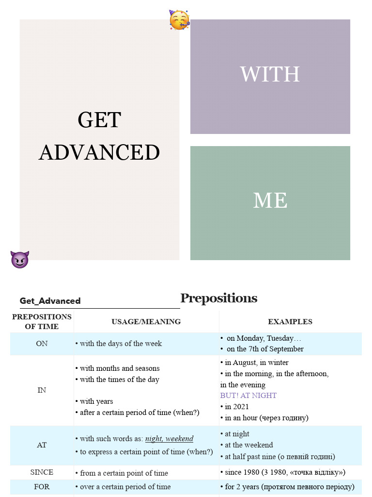 "PREPOSITIONS" GET_ADVANCED | PDF | Preposition And Postposition
