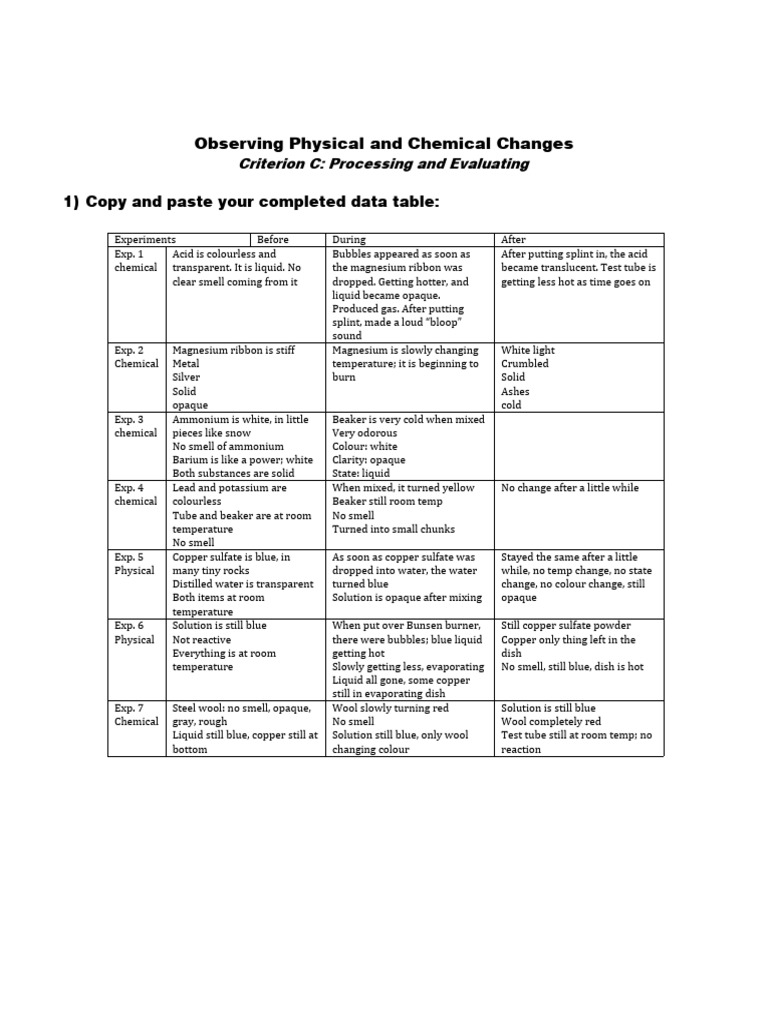 Observing Physical and Chemical Change | PDF