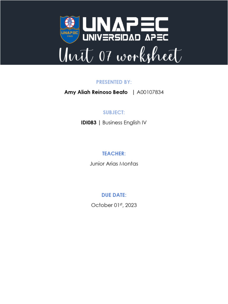 Unit 07 worksheet | PDF