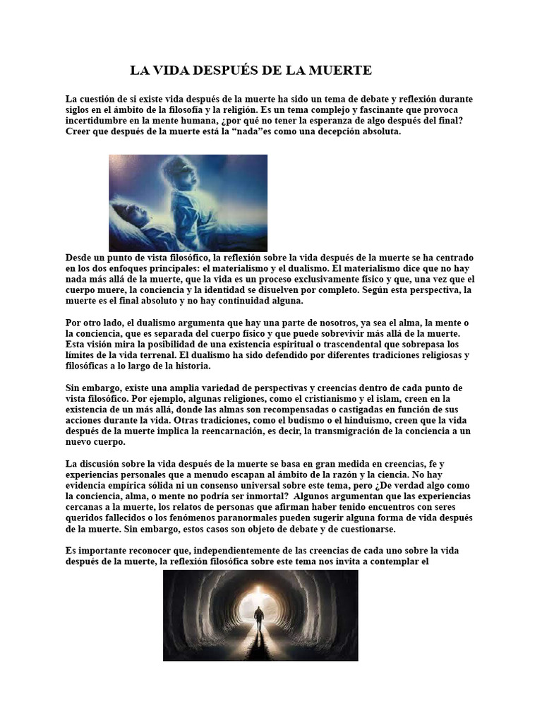 Disertación "La Vida Después de La Muerte" | PDF