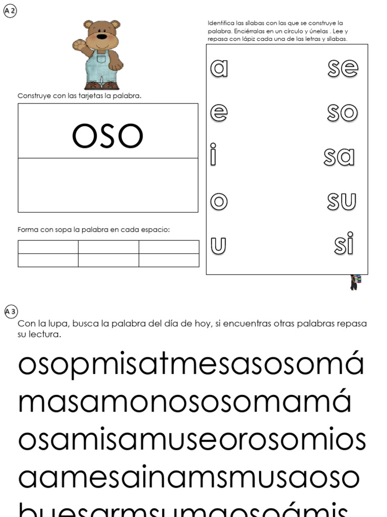 Palabra Oso Método Palabra Generadora Actividades | PDF