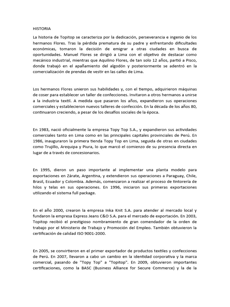 Historia de Topy Top | PDF