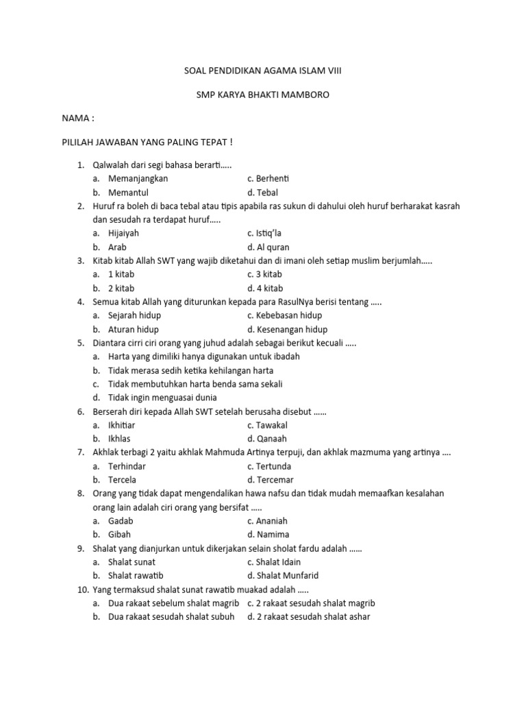 SOAl Agama Mama | PDF