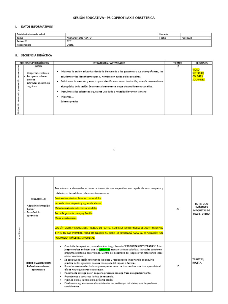 Sesion Educativa - Ppo | PDF | Parto | Ciencia cognitiva