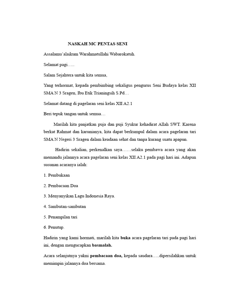 Naskah MC Pentas Seni | PDF