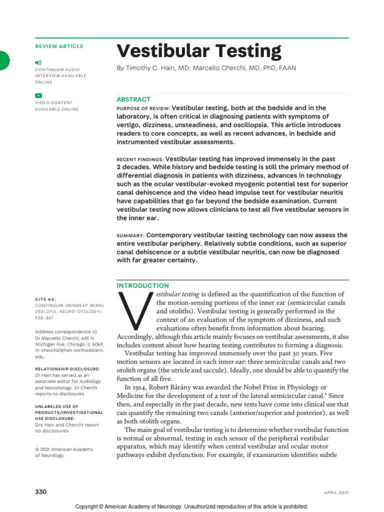 Vestibular Testing.5 | PDF | Vertigo | Hearing