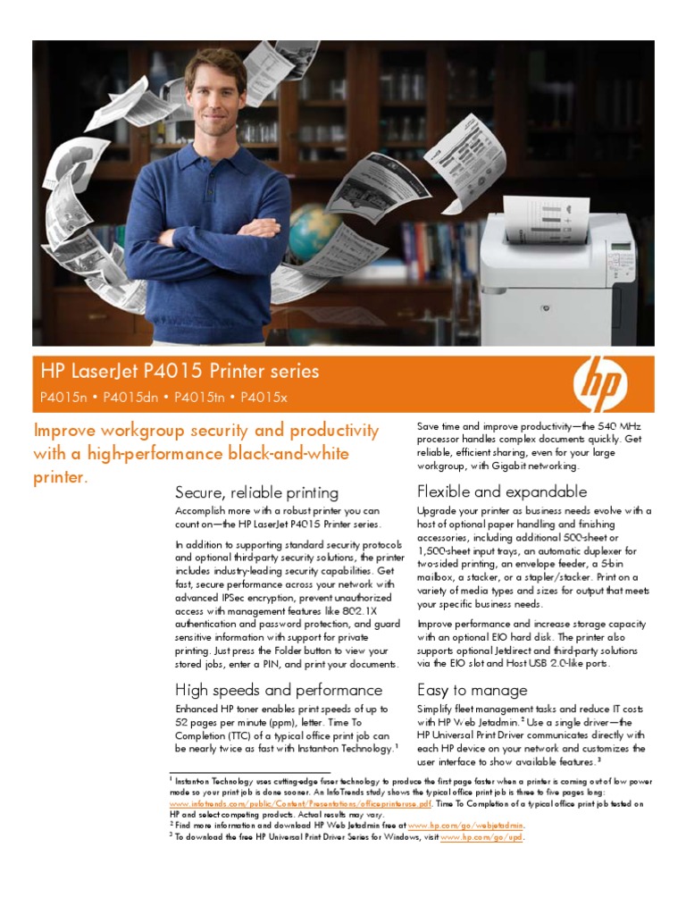 Datasheet Laserjet P4015 | PDF | Printer (Computing) | Hewlett Packard