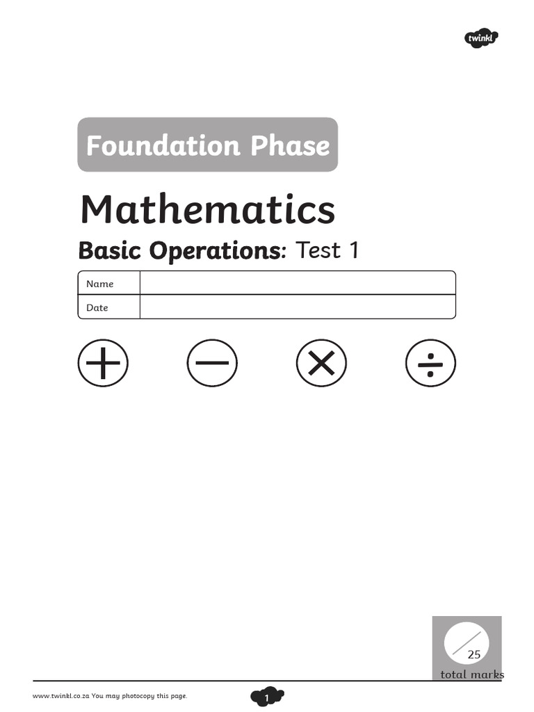 Foundation Phase Math Test 1 | PDF