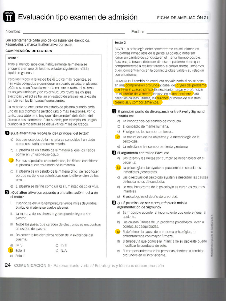 Ejercicios Examen Tipo Admision | PDF