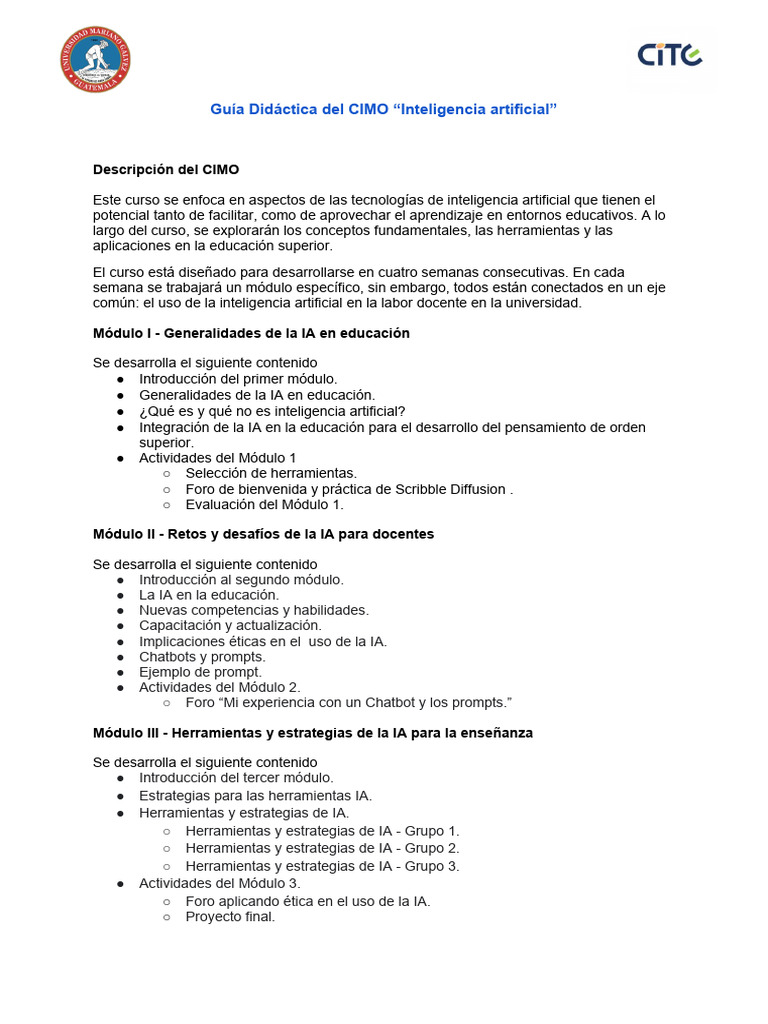 Guía Didáctica Del CIMO "Inteligencia Artificial" | PDF