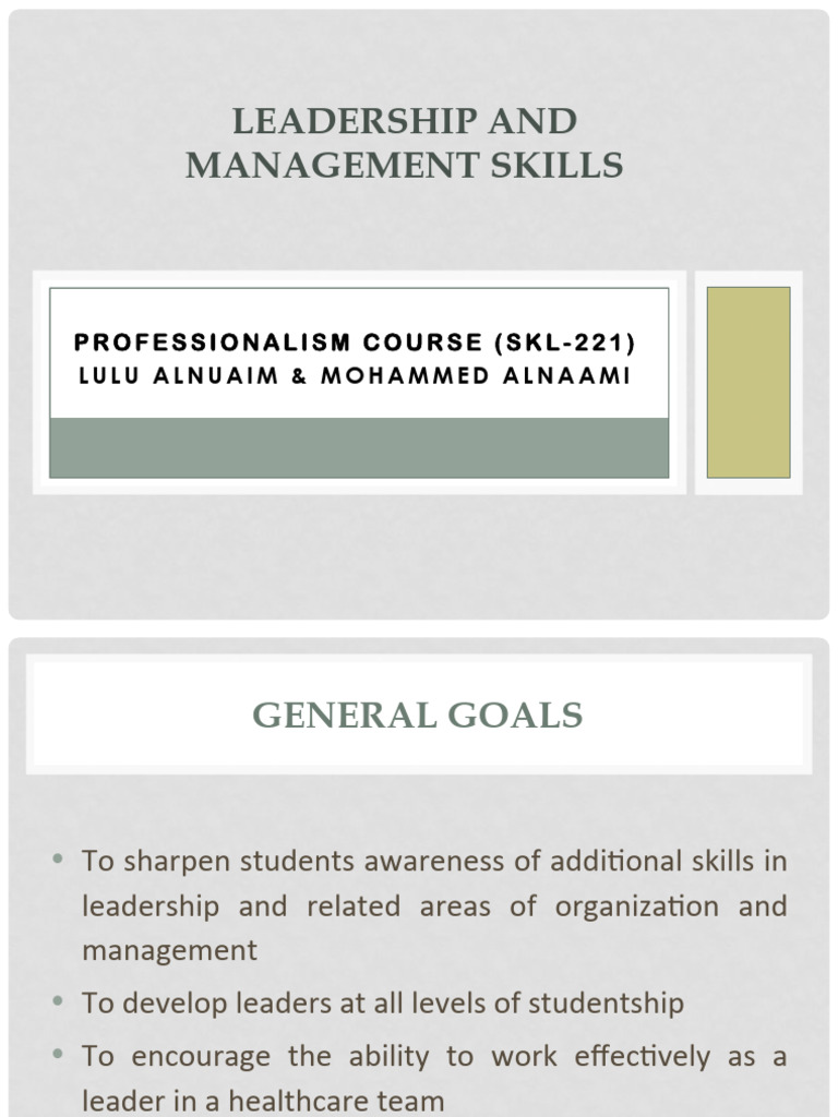 6) Leadership & Management Skills ( Professionalism Course - SKL 221) | PDF