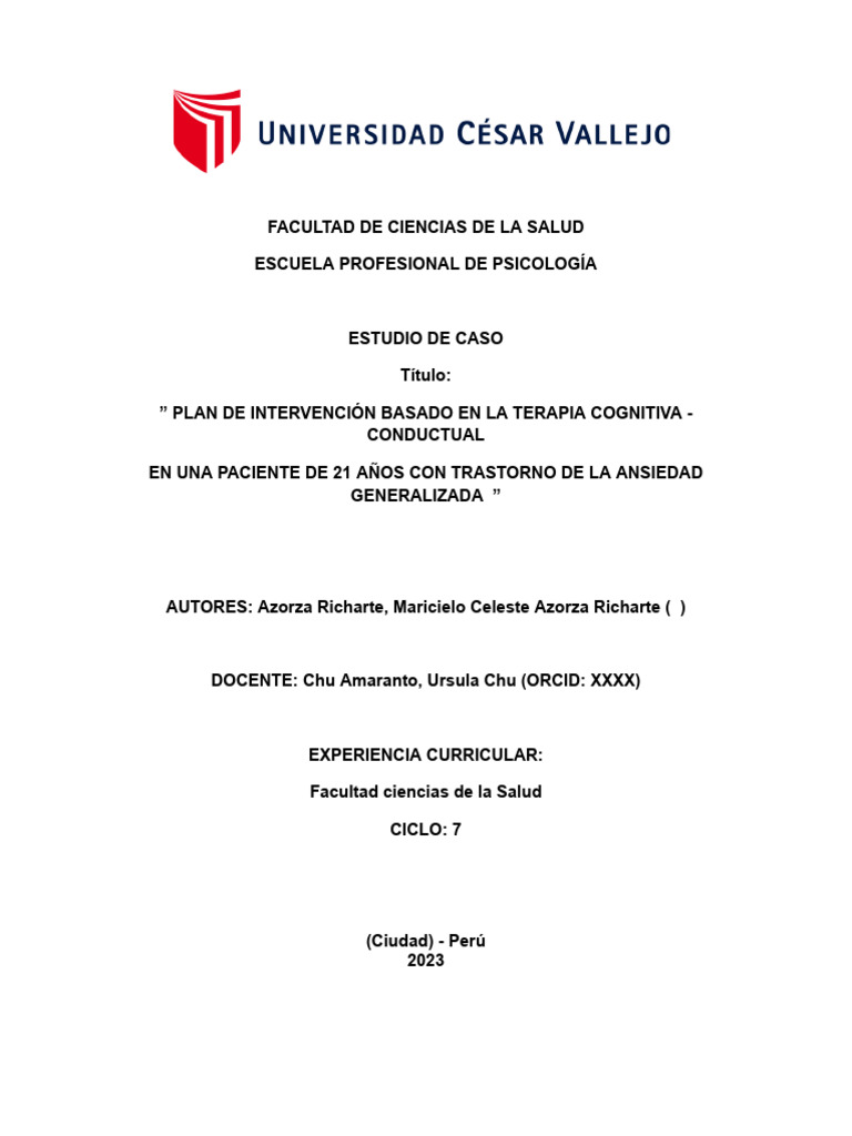 ESQUEMA DE ESTUDIO DE CASO.docx (1) | PDF | Ansiedad | Las emociones