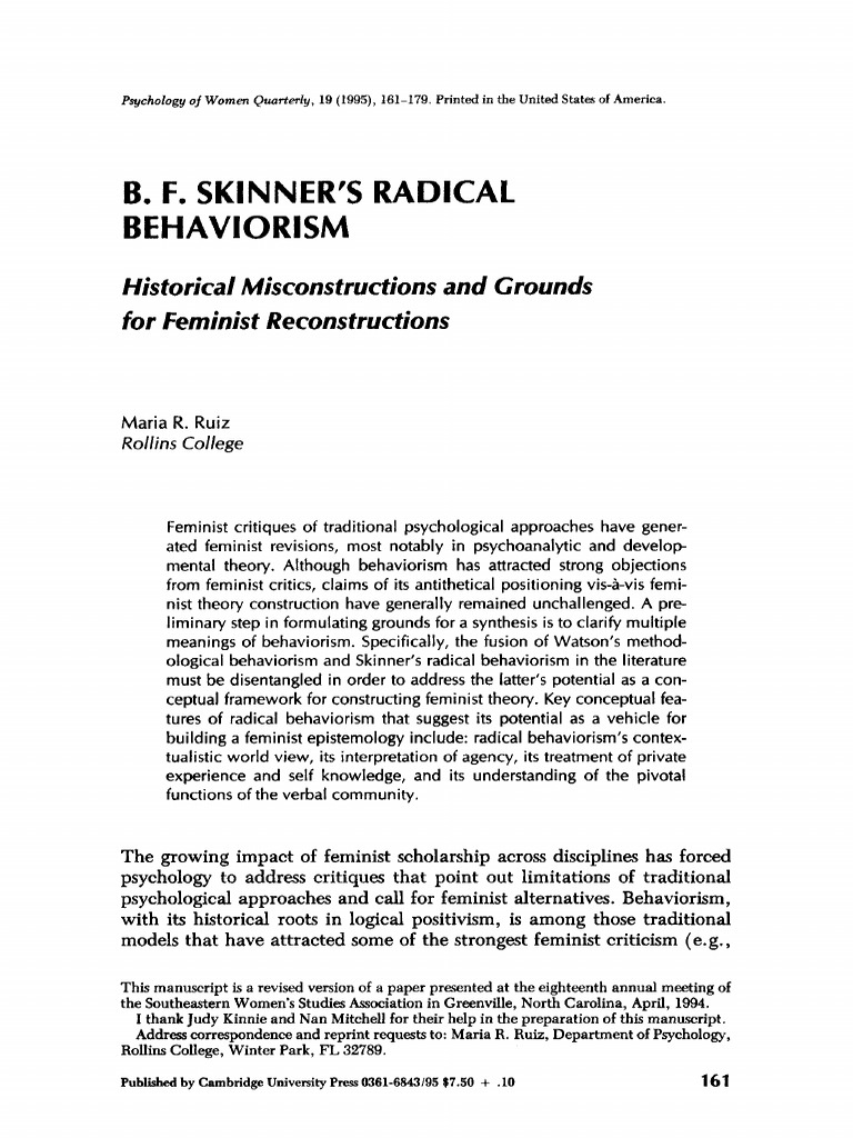 Skinners Radical Behaviorism - Historical Misconstructions and Grounds ...
