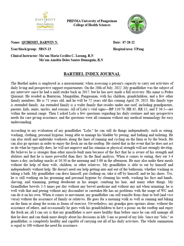 Barthel Index Journal | PDF Barthel Index Journal | PDF