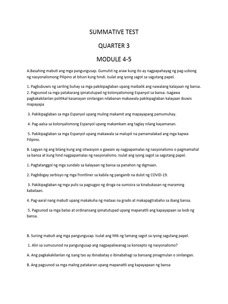 Summative Test Quarter 3 Module 4-5 | PDF