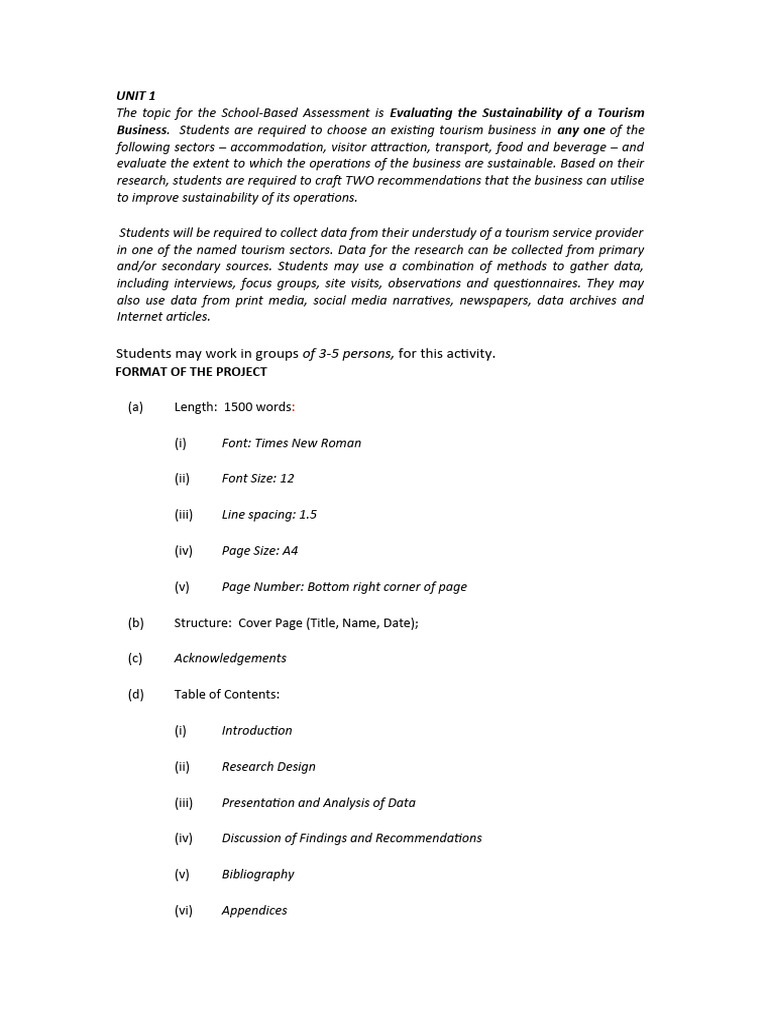 Tourism SBA 2023 Unit 1 | PDF